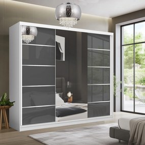 Šatní skříň SERENITY 232 cm Belini bílý mat / šedý lesk s posuvnými dveřmi a zrcadlem  MGB SERENITY SZP8/0/W/S/0/HIAL