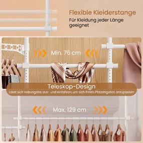 Costway Teleskopický tyčový stojan na oděvy Výškově a šířkově – bílý