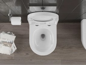 Mexen Carmen, závěsná WC mísa 490x365x340 mm, Rimless Tornádo + WC sedátko z duroplastu, bílá lesklá, 30880200T
