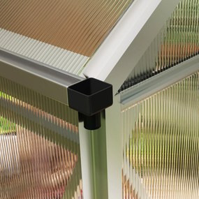 Outsunny hliníkový skleník 2,51 m² — 190 × 132 × 201 cm s pozinkovaným podstavcem, střešním větráním, posuvnými dveřmi, 4 mm UV-odolnými polykarbonát…