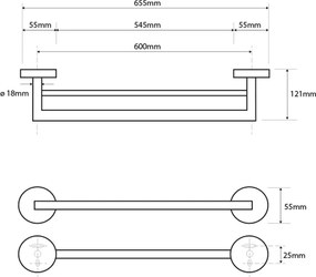 Sapho, X-ROUND dvojitý držák na ručníky 655mm, chrom, XR401