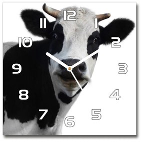 Wallmuralia Skleněné hodiny čtverec Strakatá kráva 30x30 cm
