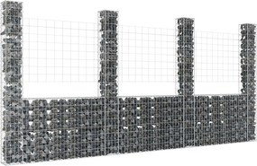 Gabionový koš ve tvaru U se 4 sloupky železo 380 x 20 x 200 cm 151291