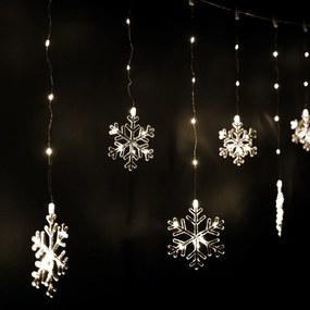 Světelný venkovní závěs Snowflakes, 200x60cm, LED, teplá bílá, časovač, 8 funkcí, na baterie, 200 cm