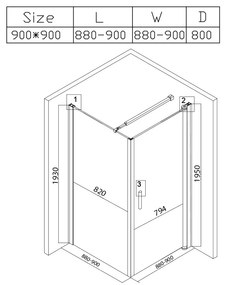 BPS-koupelny Čtvercový sprchový kout HYD-SK1190B 90x90 chrom/transparent - bez vaničky