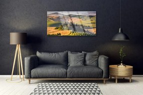 Plexisklo-obraz Krajina Vrchoviny Louky Domek 100x50 cm
