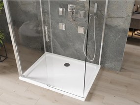 Mexen Omega, 3-stěnový sprchový kout s posuvnými dveřmi 100 (dveře) x 80 (stěna) x 190 cm, 8mm čiré sklo, chromový profil + bílá sprchová vanička SLIM, 825-100-080-01-00-3S-4010