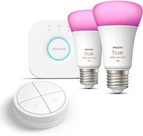 Led žárovka philips hue white and color ambiance 9w 1100 e27 malý promo starter kit + philips hue tap dial switc