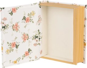 Bílý úložný box s květy ve tvaru knihy Book Van - 17*14*5 cm
