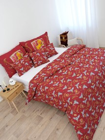 MK Lůžkoviny Prodloužené bavlněné povlečení Renforcé - Nebelvír tmavě červené 140 × 220 cm, 70 x 90 cm