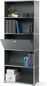 Tchibo - Kovový vysoký regál CN3 s výklopnými dvířky, šedý