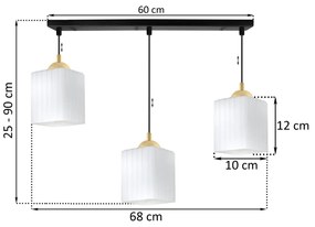 Závěsné svítidlo Riffle Square, 3x bílé skleněné stínítko, b/g