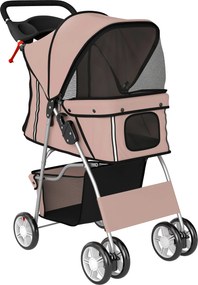 Skládací kočárek pro psy s reflexními pruhy Úložný koš Polštář pro malé psy do 10 kg 77x44x102cm Káva