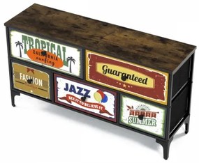 Retro komoda s nápisy 5 zásuvkami 103x30x56 AUK-W2103 BK