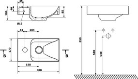 Sapho Piccolino betonové umývátko 30,8 x 10 x 17 cm baterie vlevo tmavě hnědá PK30015