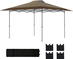 Outsunny skládací pop-up pavilon 4x4 m s centrálním zámkem UPF50+ Nastavitelná výška Písečné vaky a přepravní taška Béžová a hnědá