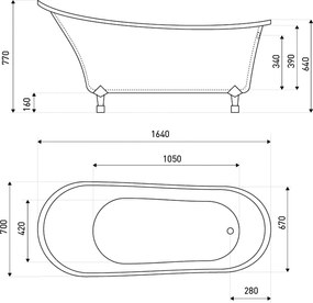 Novoterm Volně stojící akrylátová vana NV-Antica 164x70 bílá/nohy chrom