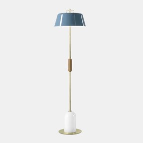 Il Fanale Bon Ton, stojací lampa z mosazi, dřeva, bílá základna, modré stínítko, 3x30W E14, výška 155,7cm