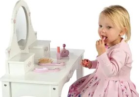 TIDLO Dřevěný kosmetický stolek bílý / se zrcadlem a stoličkou / 2 šup