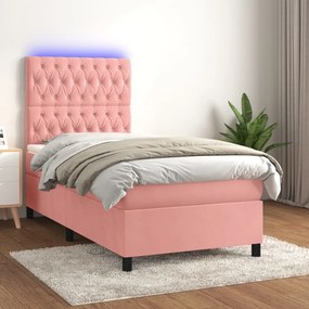 Box spring postel s matrací a LED růžová 80 x 200 cm samet 3136274