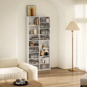 HOMCOM Stojan na CD, DVD a Blu-ray pro až 640 CD, 360 DVD nebo 430 Blu-ray s nastavitelnými policemi, 78,5 x 24 x 175 cm, bílý