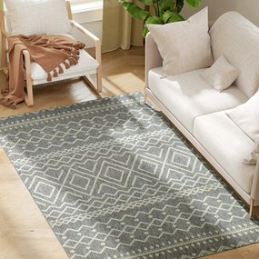 HOMCOM Pratelný Kusový Koberec Protiskluzový v Boho Designu pro Terasu, Balkon, Obývací Pokoj a Kuchyni, 170 x 120 cm, Šedý | Aosom
