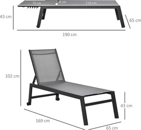 Outsunny lehátko zahradní hliníkové šedé 5-stupňové opěradlo 169 x 65 x 102 cm pro zahradu a terasu | Aosom.de