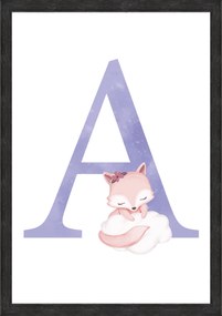 Abeceda písmena s liškou - Obraz, Plakát Velikost: B2 - 50x70 cm, Volba rámu: s černým rámem, Písmeno: A