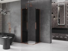 Mexen Velar L Duo, sprchový kout s posuvnými dveřmi 80 x 80 cm, 8mm šedé sklo, růžové zlato, 871-080-080-02-43-60