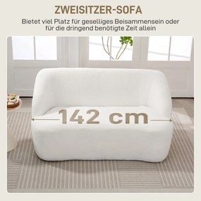 HOMCOM Dvoumístná pohovka, zakřivený design, čalouněná pohovka s fleecovým potahem, pro obývací pokoj, ložnici, domáci kancelář, krémově bílá
