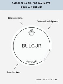 BULGUR – bílá samolepka na dózu, základní písmo, 5 cm | DomaLEP