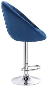 LuxuryForm Barová židle VERA VELUR na kulaté stříbrné podstavě - modrá