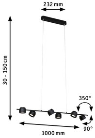 Paulmann 79773 Puric Pane, moderní závěsné svítidlo s nastavitelnými reflektory, 6x6,5 LED 2700K tříkrokové stmívání, délka 100cm
