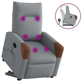 Zvedací masážní polohovací křeslo světle šedé textil 3324014