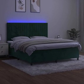 Box spring postel s matrací a LED tmavě zelená 160x200 cm samet 3136254