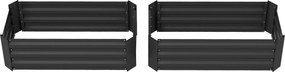 Outsunny Sada 2 Vysokých Zahradních Truhlíků 100L x 50W x 30H cm - Vlnitý Ocelový Černý