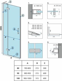 Rea Hugo, 1-křídlé sprchové dveře 80x200 cm, 6mm šedé sklo, měděná matná + boční magnetický profil, KPL-K6960