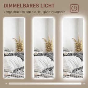 HOMCOM celoplošné zrcadlo 40 x 120 cm stojící zrcadlo s LED světlem, nástěnné zrcadlo s dotykovým ovládáním, bezrámové podlahové zrcadlo, do ložnice,…