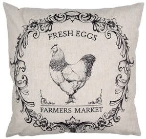 Béžový povlak na polštář se slepičkou a nápisem Farmers Market – 45x45 cm