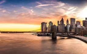 Vícedílný obraz Panorama Brooklynského Mostu Při Západu Slunce Nedostatek Nedostatek Přírodní plátno 240x150