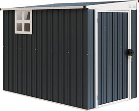 Outsunny Kovová Kůlna na Nářadí 2.7m² 128x231x181cm Se Šikmou Střechou, Okno, Zámek, Voděodolná Exteriérová Kůlna pro Zahradní Prostor Tmavě Šedá