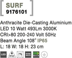 NV 9176101 Venkovní sloupkové svítidlo SURF antracitový hliník LED 8W 3000K 200-240V 108st. IP65 - NOVA LUCE
