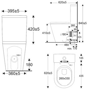 Mereo Mereo, WC kombi vario odpad, kapotované, Smart Flush RIMLESS, 605x380x825mm, keramické, VSD91T2