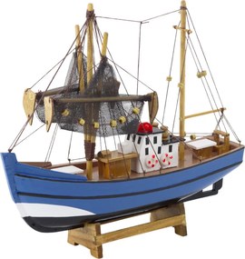 LEAN Toys Sběratelský dekorativní model rybářské lodi modrý 30x26 cm