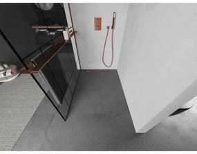 Mexen Kioto+ L, sprchová zástěna Walk-In s poličkou a věšákem 120 x 200 cm, 8mm čiré sklo černý vzor, ​​růžové zlato profil, 800-120-123-60-78
