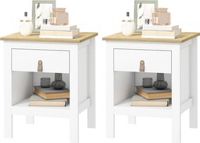 HOMCOM Sada 2 Nočních Stolků s Šuplíkem a Otevřeným Kompartmentem, Moderní Styl do Ložnice nebo Obývacího Pokoje, 45 x 40 x 55 cm, Bílá | Aosom