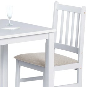 AUTRONIC Jídelní set 1+2, stůl 69 x 69 x75 cm, masiv kaučukovník, bílý mat, šedé látkové sedáky
