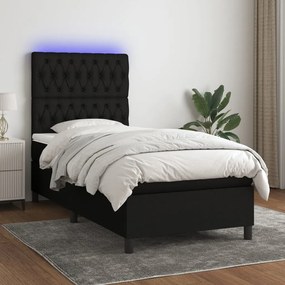 vidaXL Box spring postel s matrací a LED černá 90x200 cm textil