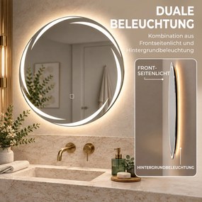 HOMCOM kulaté LED koupelnové zrcadlo Ø 60 cm, stmívatelné