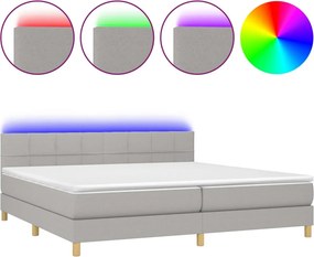 Box spring postel s matrací a LED světle šedá 200x200 cm textil 3133741